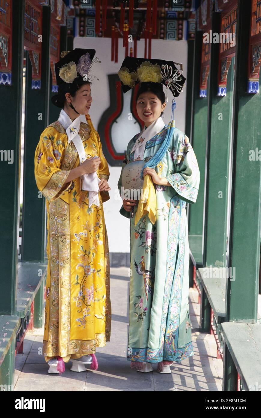 Asia, China, Beijing, Girls wearing traditional clothing Stock Photo ...