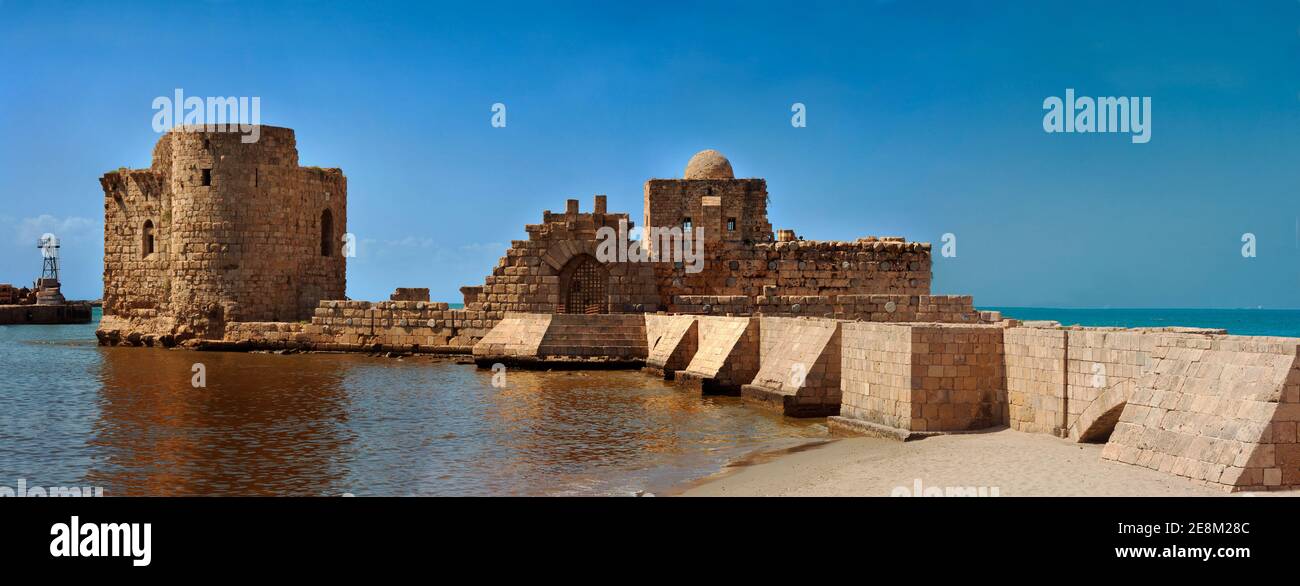 Old crusaders castle of 13th century with the bridge into the sea in ...