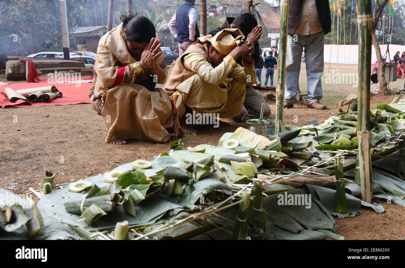 Guwahati, Assam, India. 31st Jan, 2021. Ahom tribes of Assam offer ...