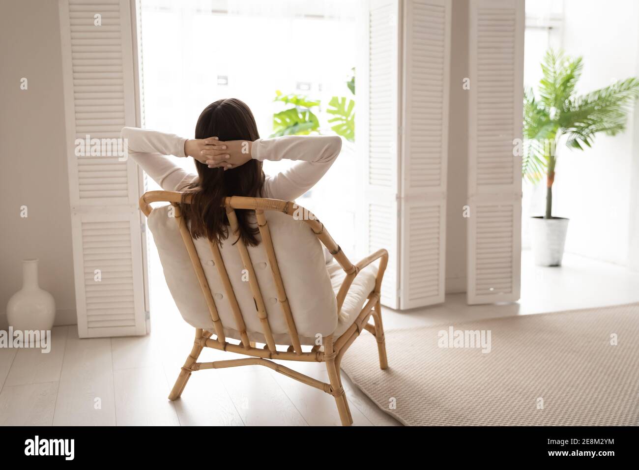 Woman chair relax breathe hi-res stock photography and images - Alamy