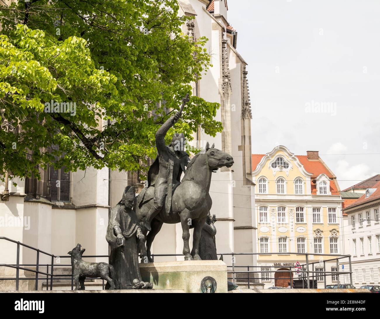 Statues of Saint Afra, Bishop Simpert and Bishop Ulrich over fountain ...