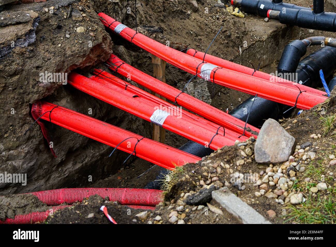 view of the city underground communication cables and heating system ...