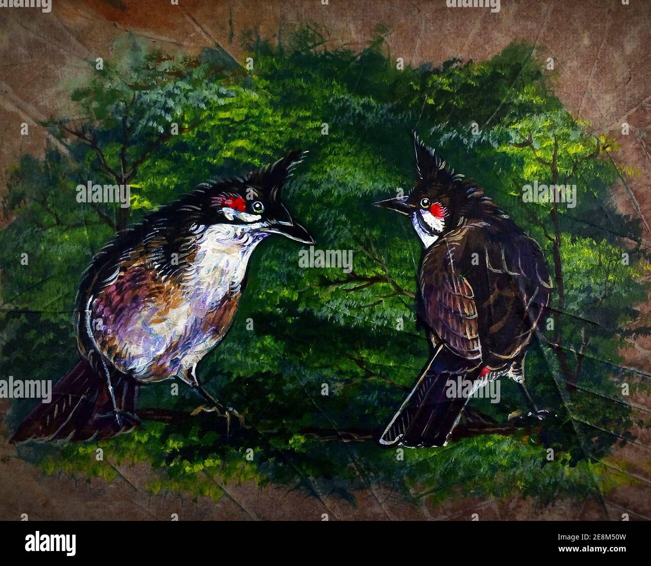 Art ,painting ,Acrylic color, Smiling ,cute bird , Red-whiskered bulbul ...