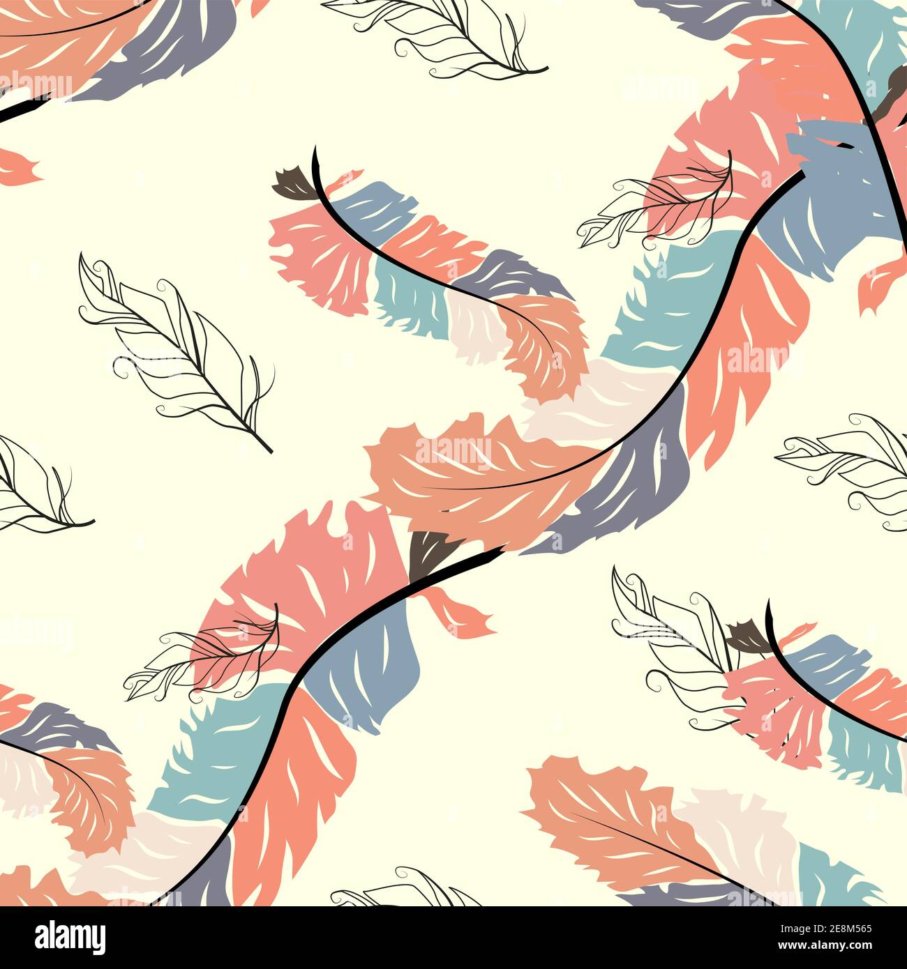 Abstract Feather Wave Decorative Pattern. Seamless Wallcovering ...