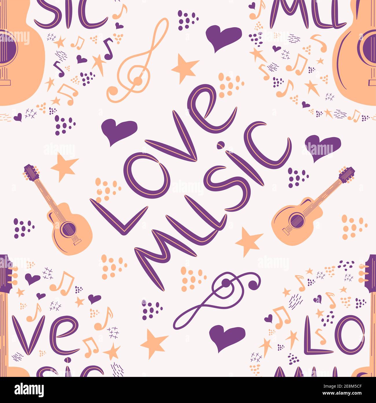 Love music seamless pattern with country guitar, music notes, treble ...