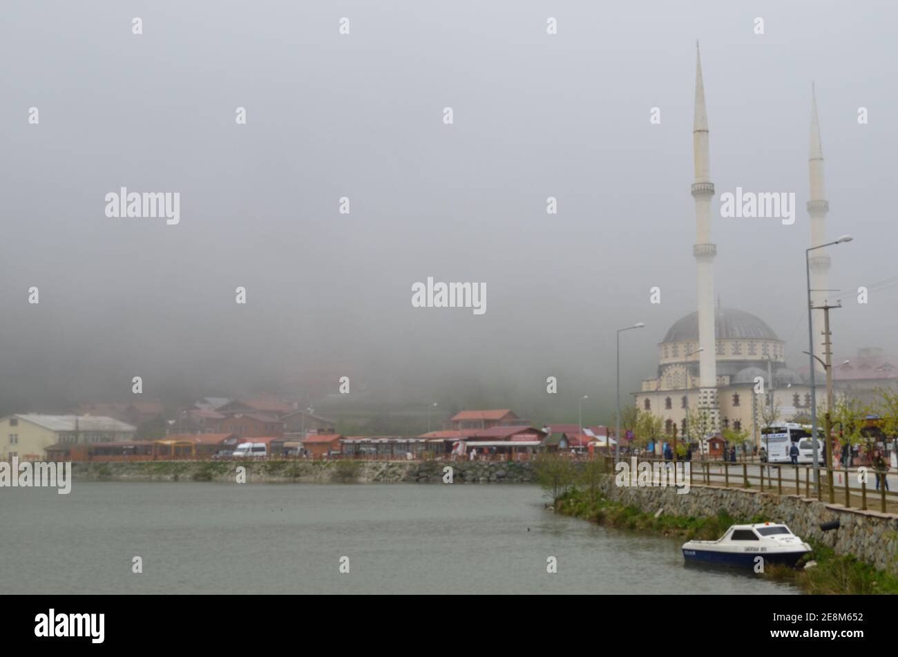 Trabzon Uzungol and Uzungol mosque in foggy weather Stock Photo - Alamy