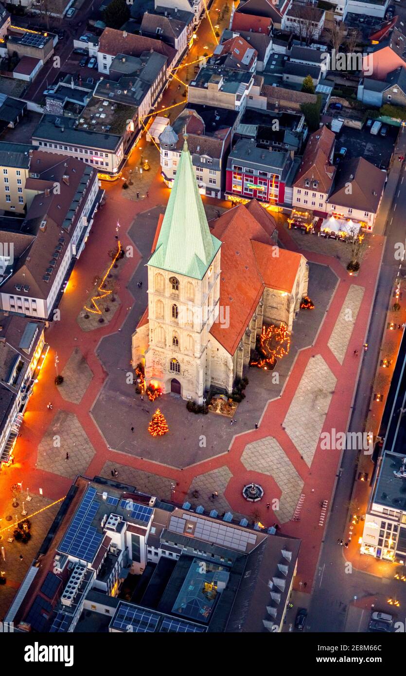 Aerial view, Hamm city centre, Paulus church, market place without ...