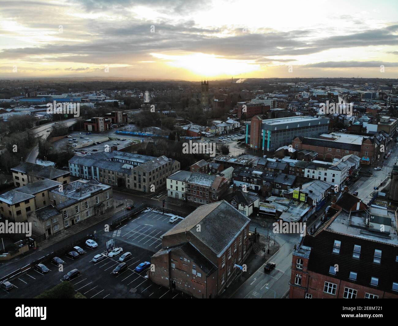 Sunrise over the city of Bolton, Greater Manchester, UK. 04.01.21 Stock ...