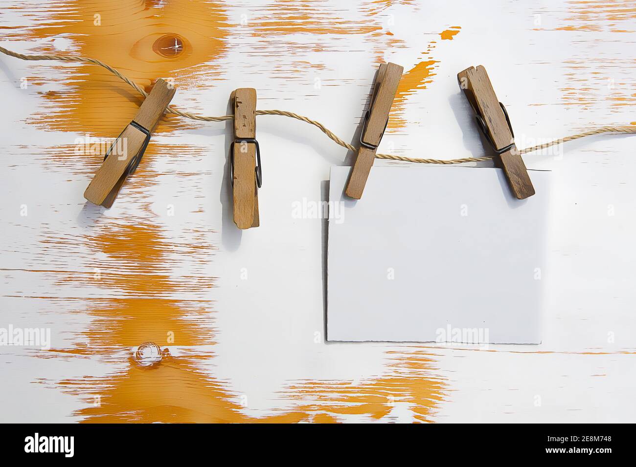 paper sign on a clothesline with clothespins. illustration painting ...