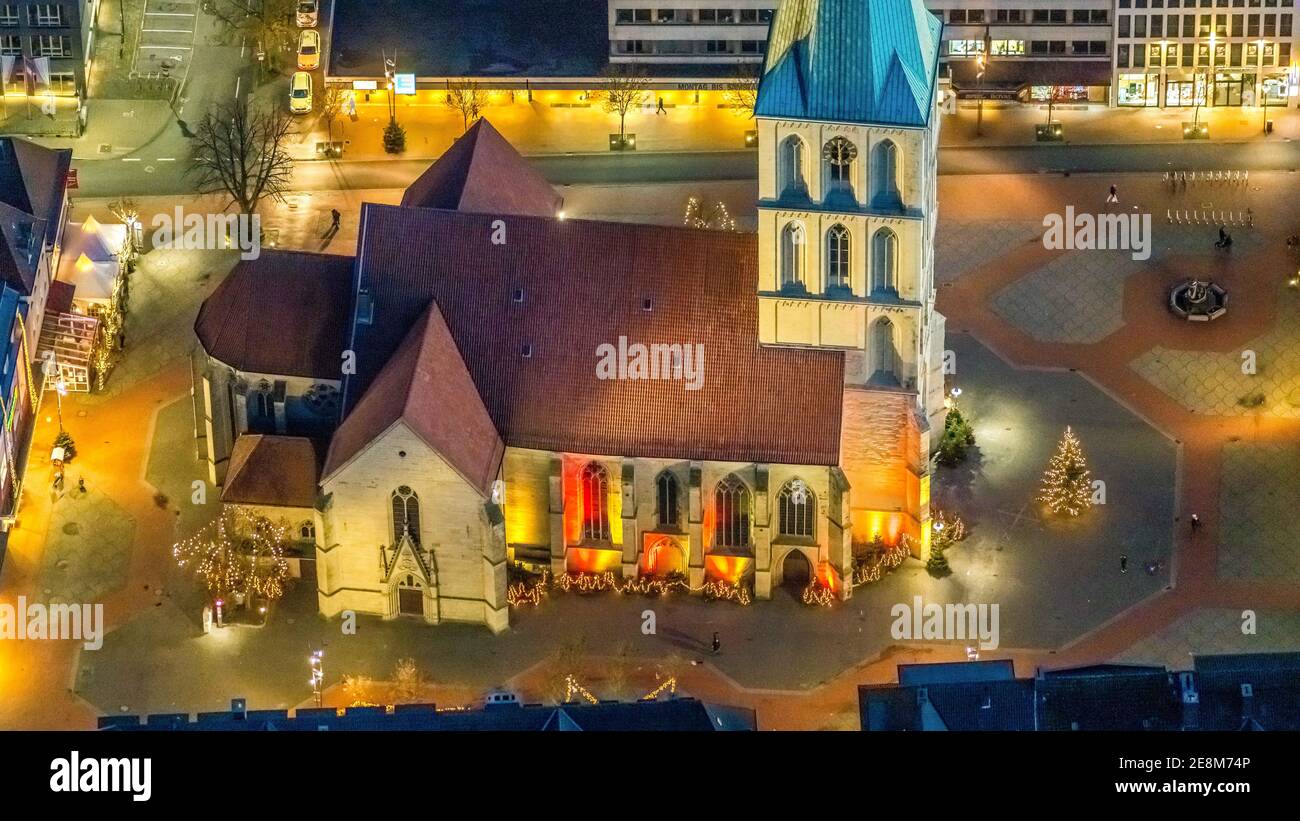 Aerial view, Hamm city centre, Paulus church, market place without ...