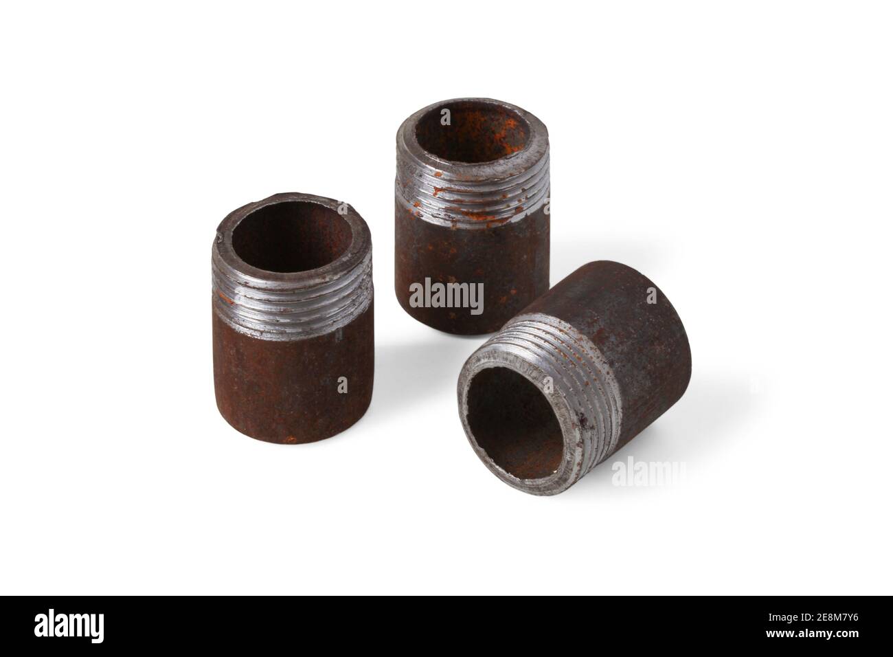 Steel pipe threads for welding and pipe connection isolated on white ...