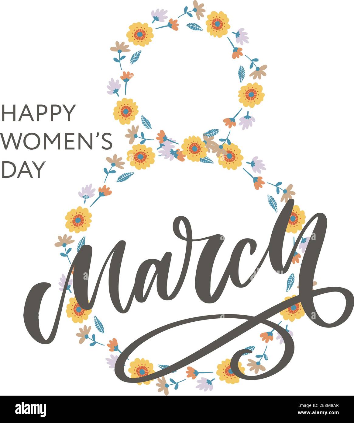 Abstract Floral Greeting card with 8 March. Trendy Design Template ...