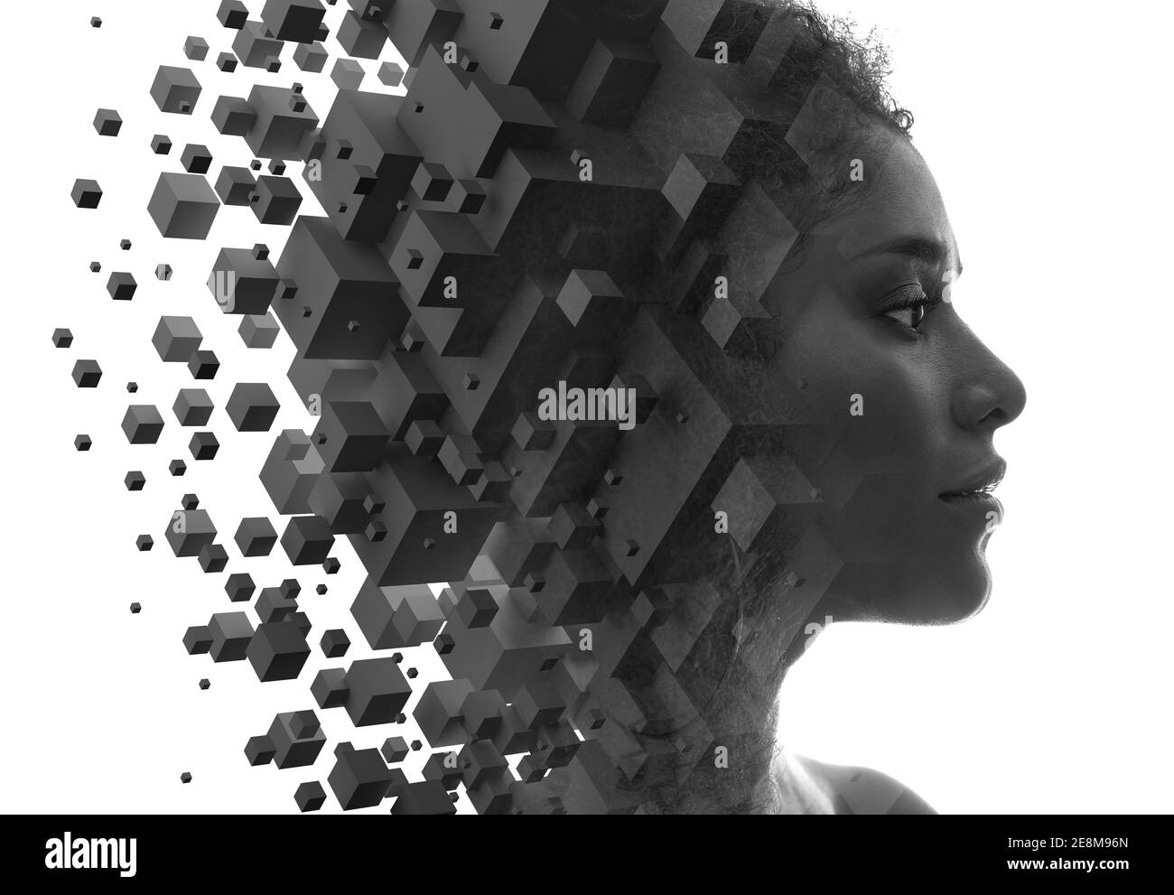 Digitally manipulated black and white portrait Stock Photo - Alamy