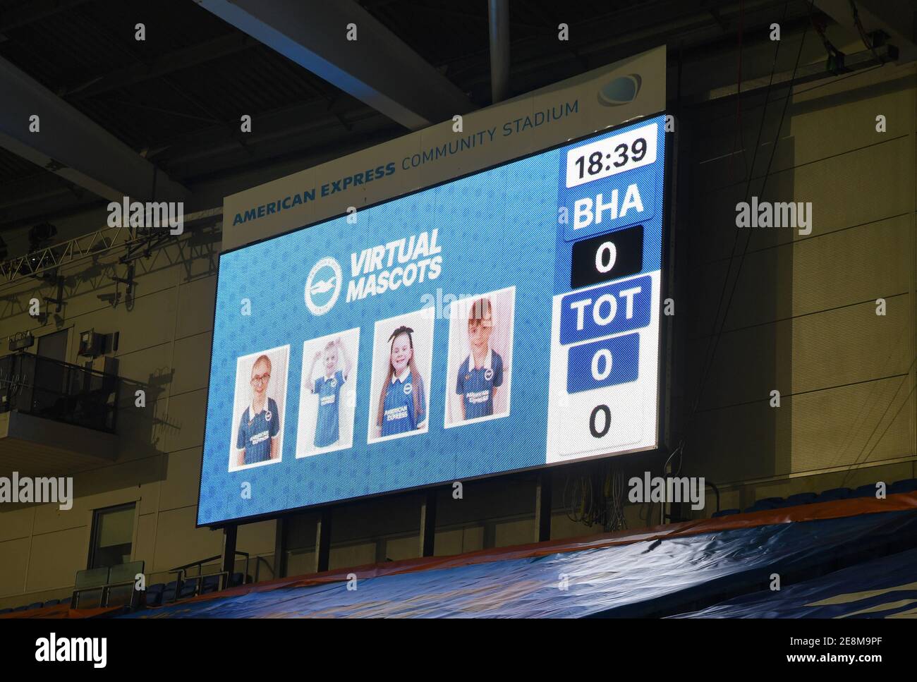 A general view of the scoreboard showing Brighton and Hove Albion ...