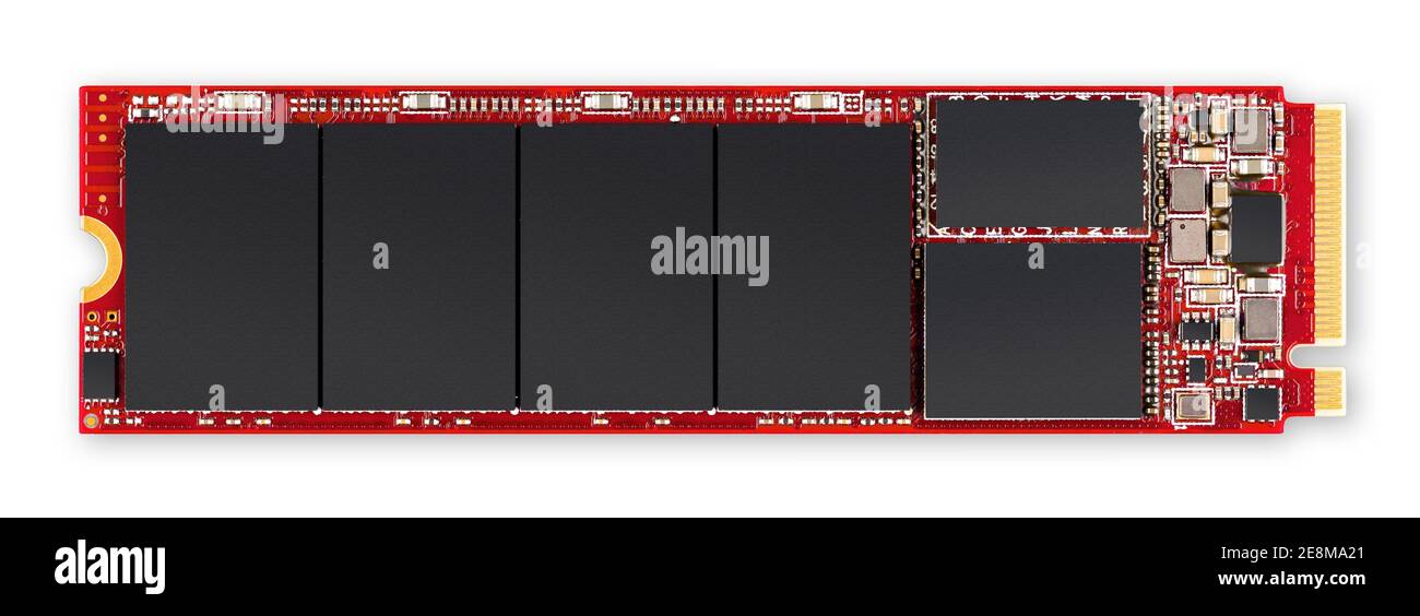 red M2 SSD flash hdd hard disc drive memory computer isolated on white ...