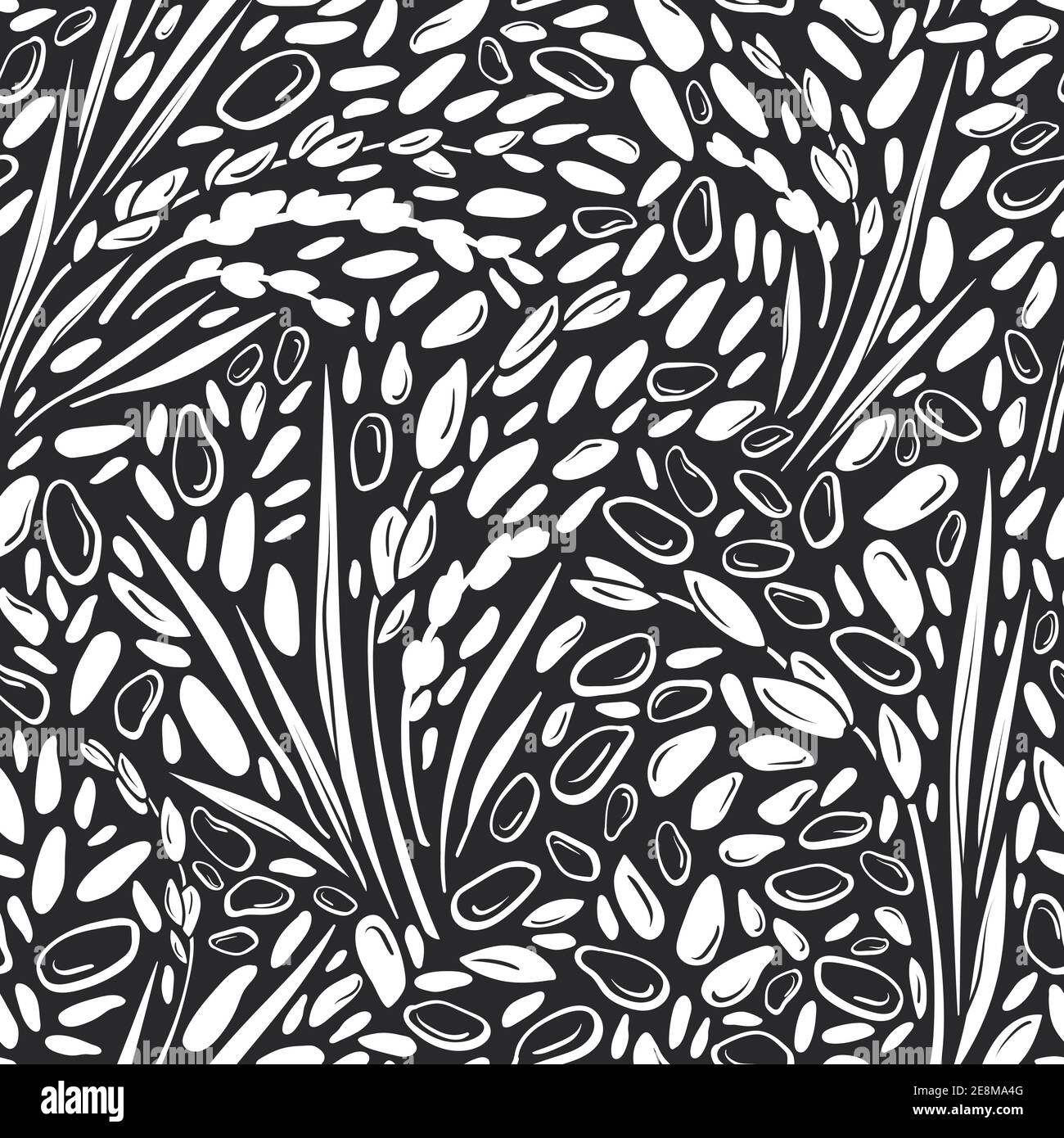 Rice seamless pattern. Vector cereal plant, white texture seed on black ...