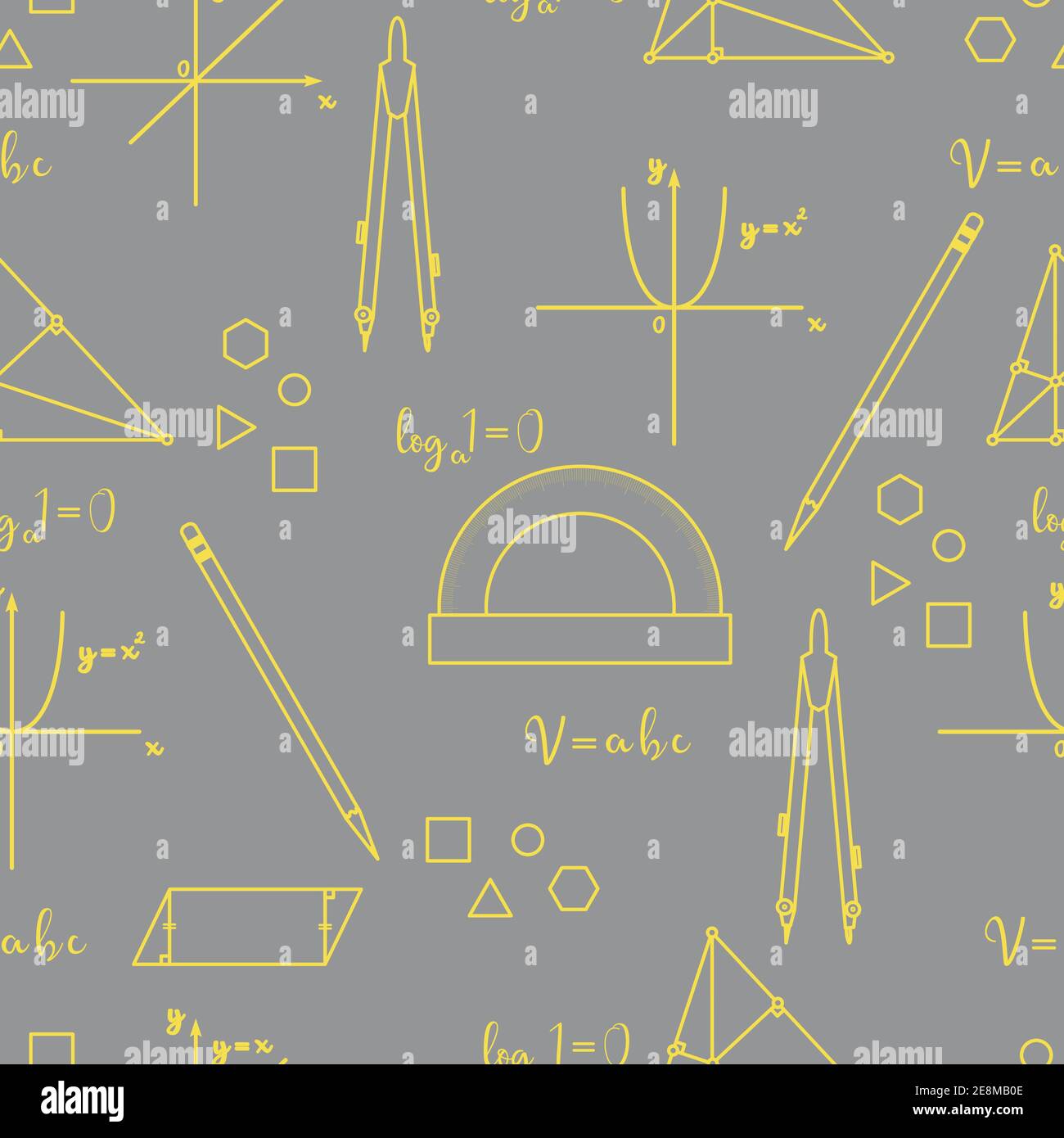 Mathematical scientific vector seamless pattern with geometry plots, tools and formulas ...