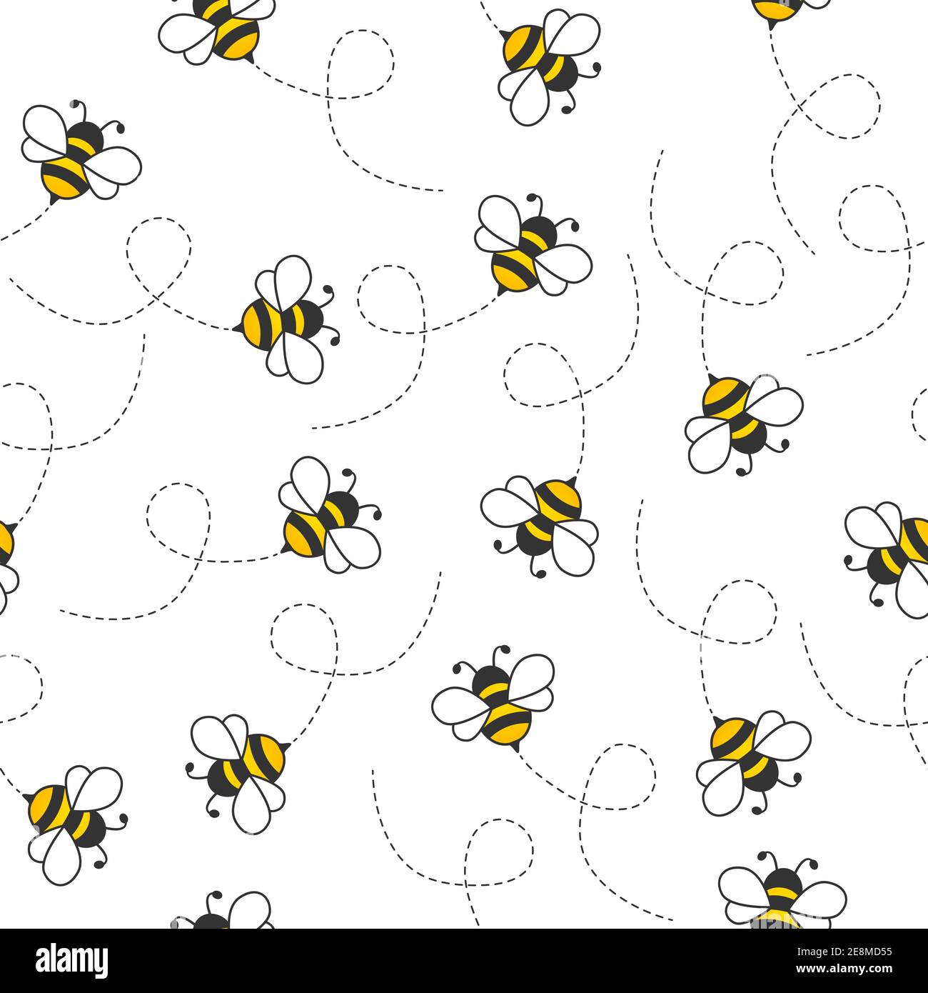 Seamless Pattern with flying bees. Cartoon doodle cute bee. Vector ...