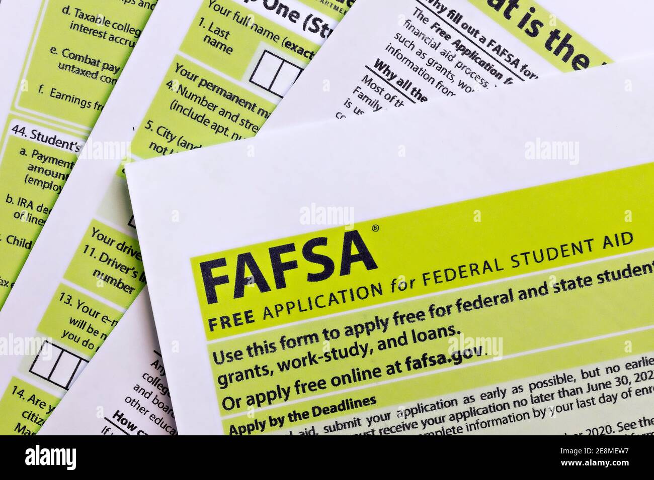 topview photo of FAFSA - free application for federal student aid Stock ...