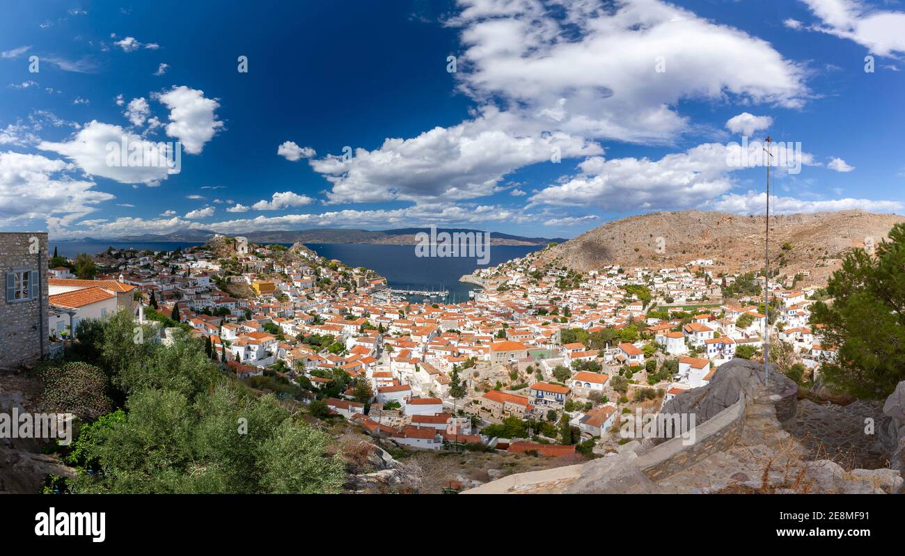 Hydra island, Greece. Panoramic view of the only settlement of the ...