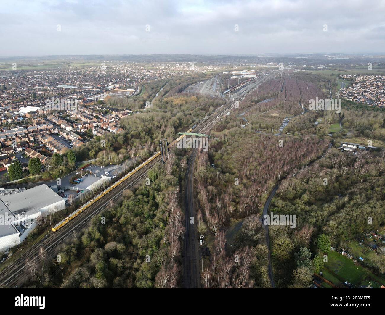 Long Eaton, UK. 29th Jan, 2021. Aerial view over Long Eaton looking ...
