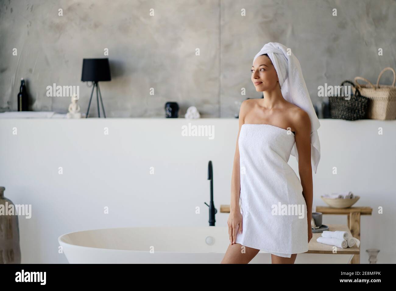 Female model in white towel. Women, beauty and hygiene concept Stock ...