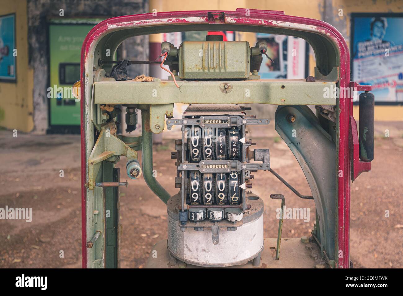 Vintage old rusted gas pump at an abandoned petrol station on Putty ...