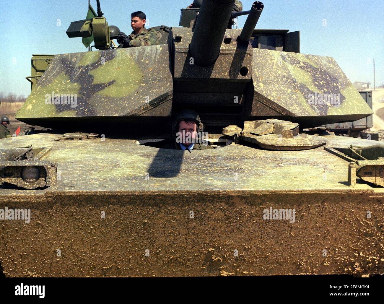 Mitch McConnell sits in the driver's compartment of an M1 Abrams main ...