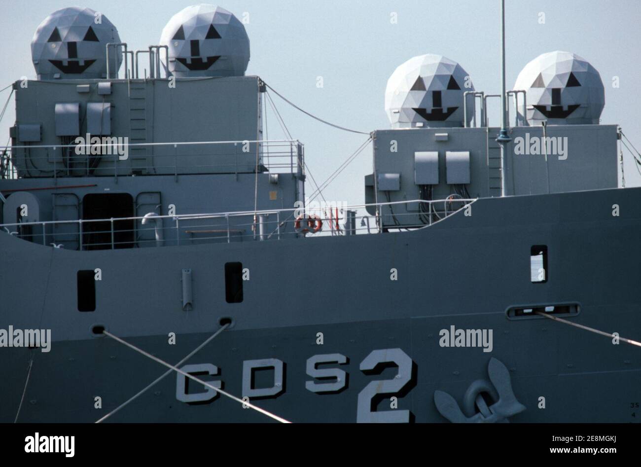 Missile tracking radars on USNS Point Loma (T-AGDS-2) in 1986 Stock ...