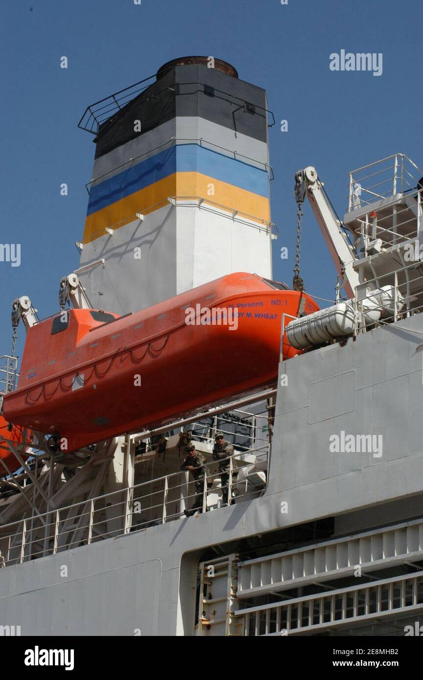 Military Sealift Command distinctive stack color bands Stock Photo - Alamy
