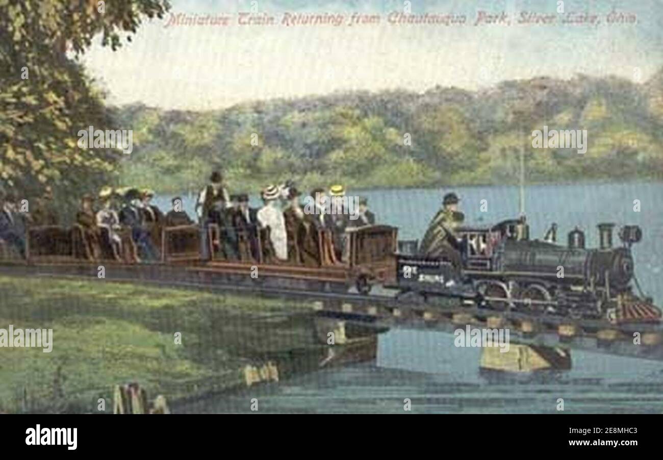 Miniature train returning from Chautauqua Park, Silver Lake, Ohio Stock ...
