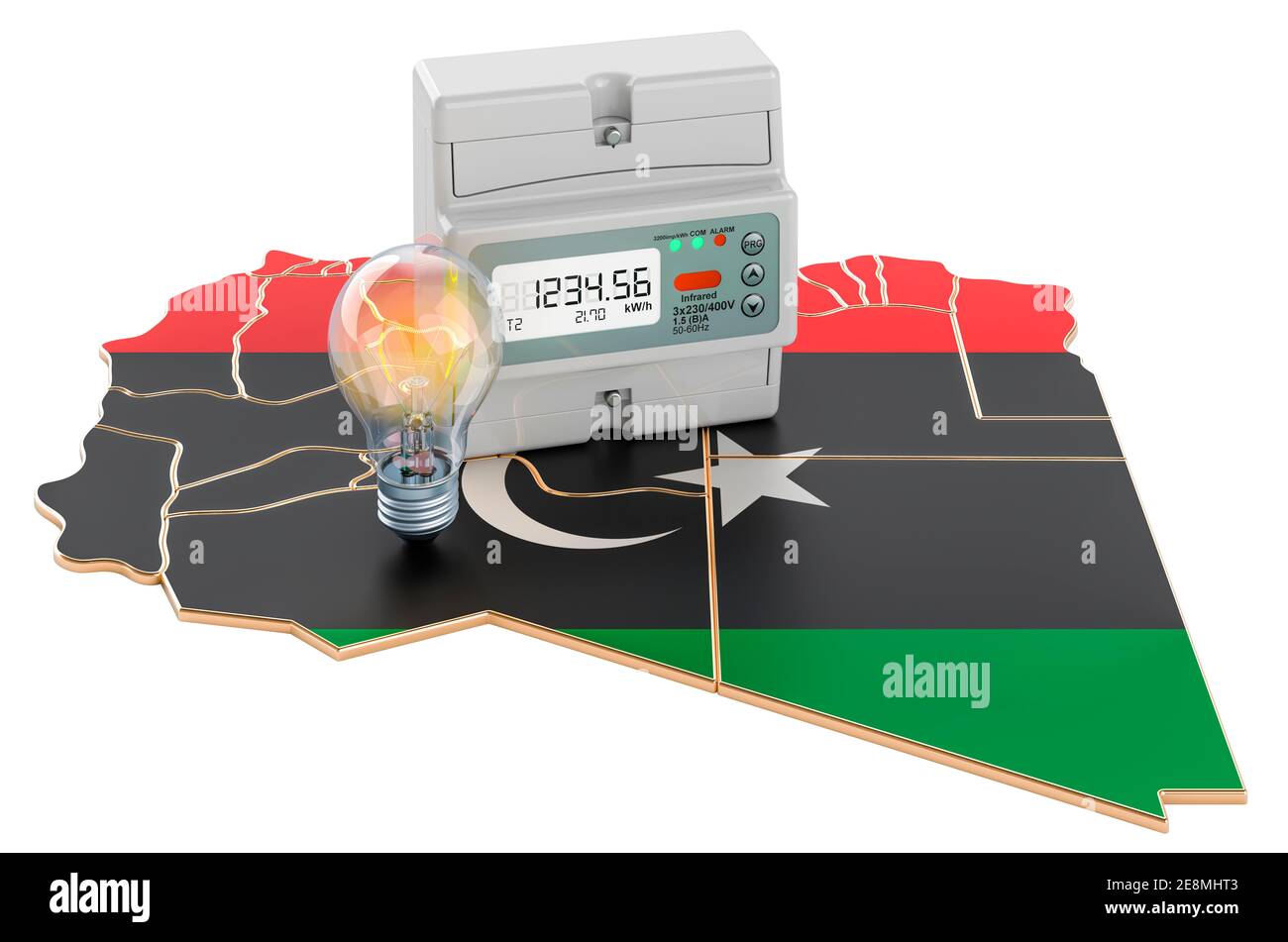 Electric energy consumption in Libya, 3D rendering isolated on white ...