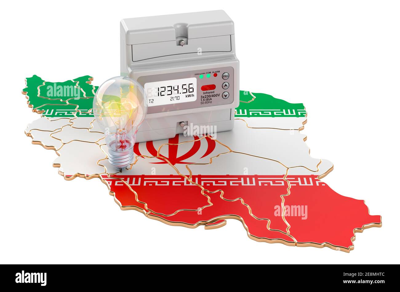 Electric energy consumption in Iran, 3D rendering isolated on white ...