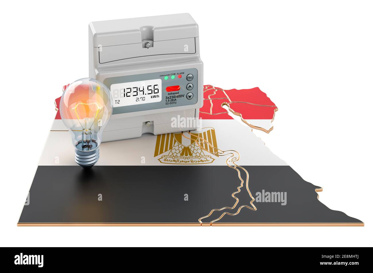 Electric energy consumption in Egypt, 3D rendering isolated on white ...