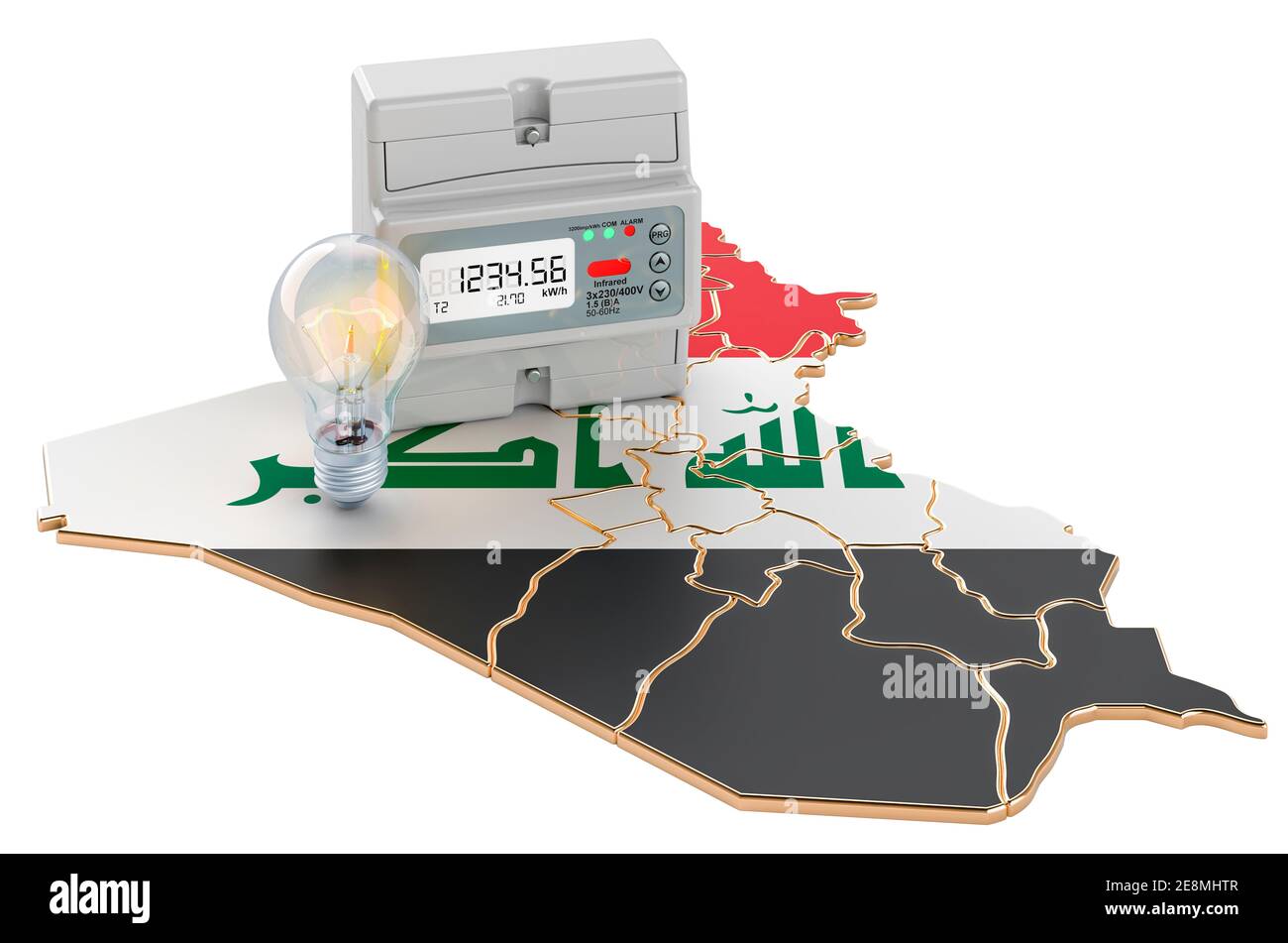 Electric energy consumption in Iraq, 3D rendering isolated on white ...