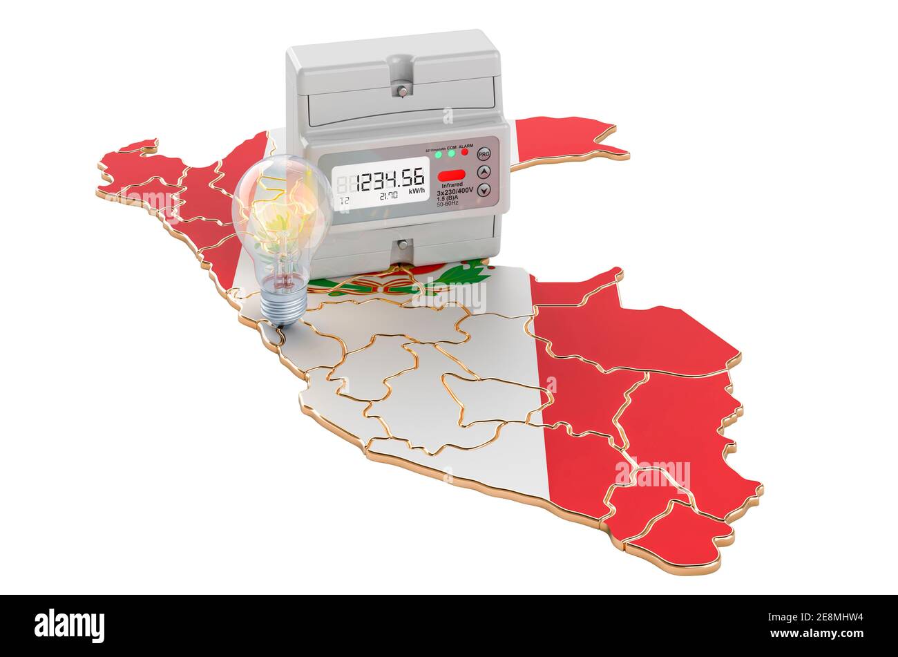Electric energy consumption in Peru, 3D rendering isolated on white ...