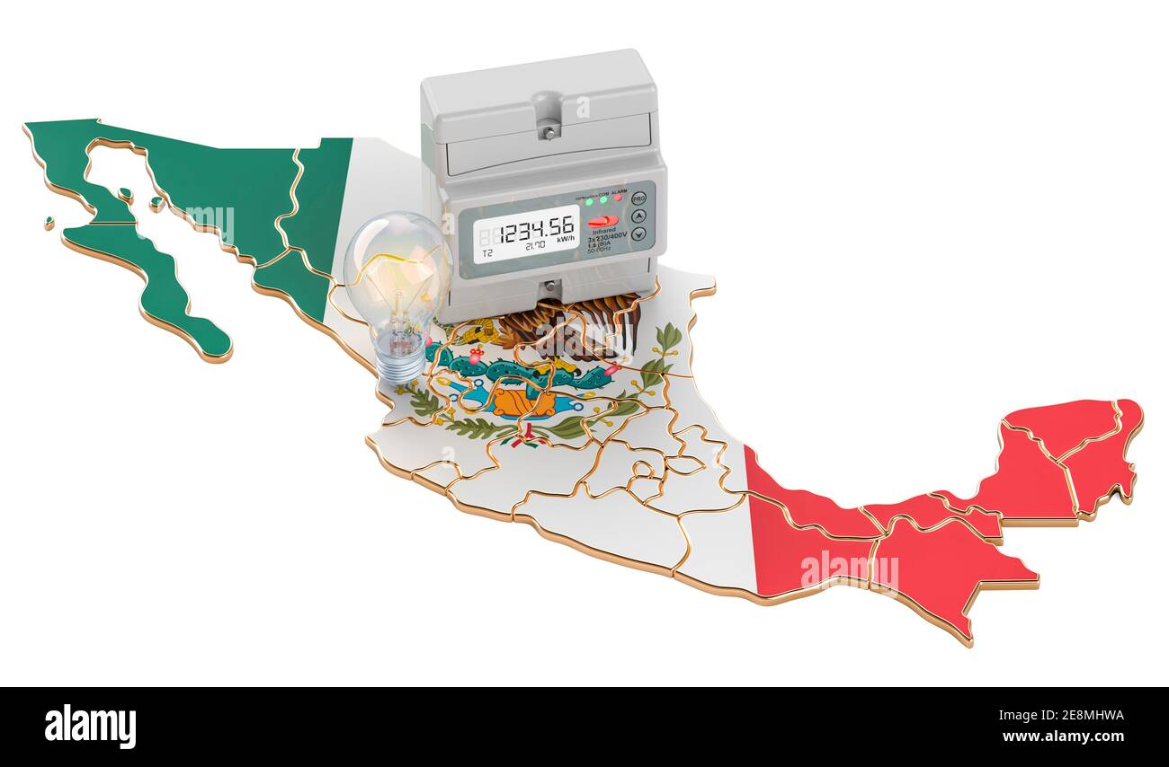 Electric energy consumption in Mexico, 3D rendering isolated on white ...