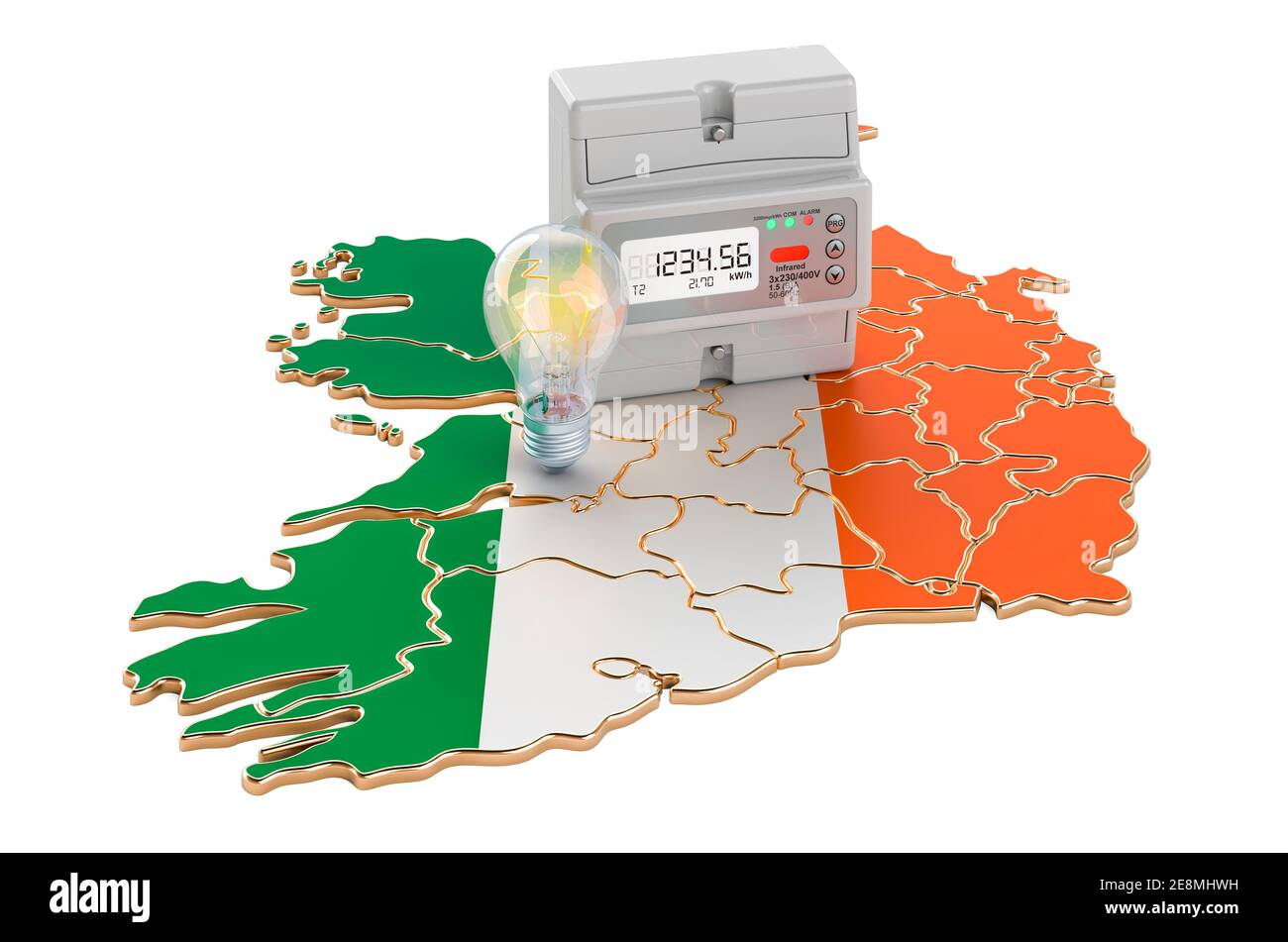 Electric energy consumption in Ireland, 3D rendering isolated on white ...