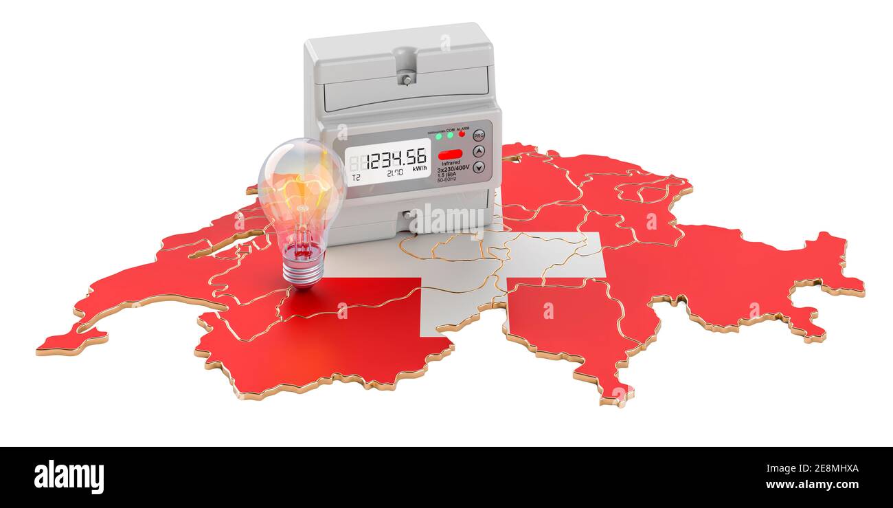 Electric energy consumption in Switzerland, 3D rendering isolated on ...