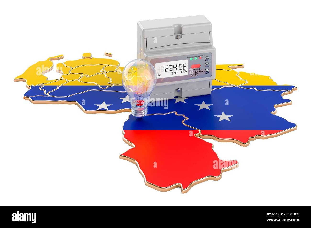 Electric energy consumption in Venezuela, 3D rendering isolated on ...