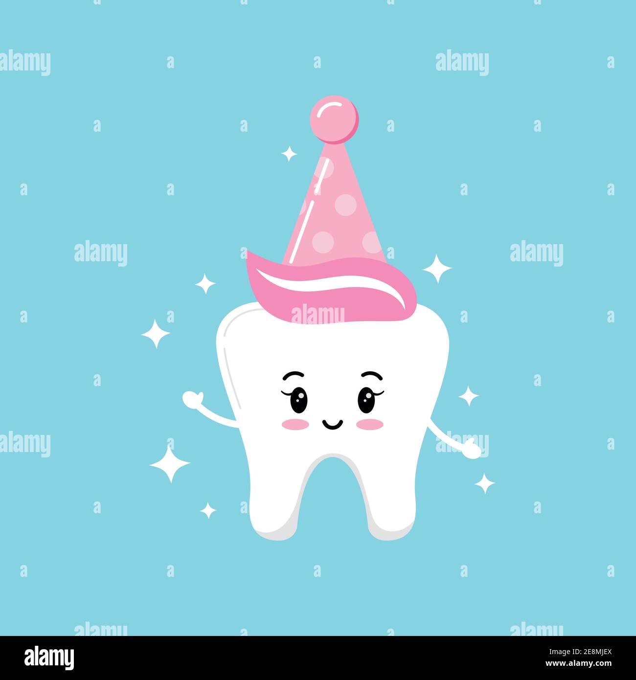 Cute tooth in birthday party hat girl isolated on background Stock ...