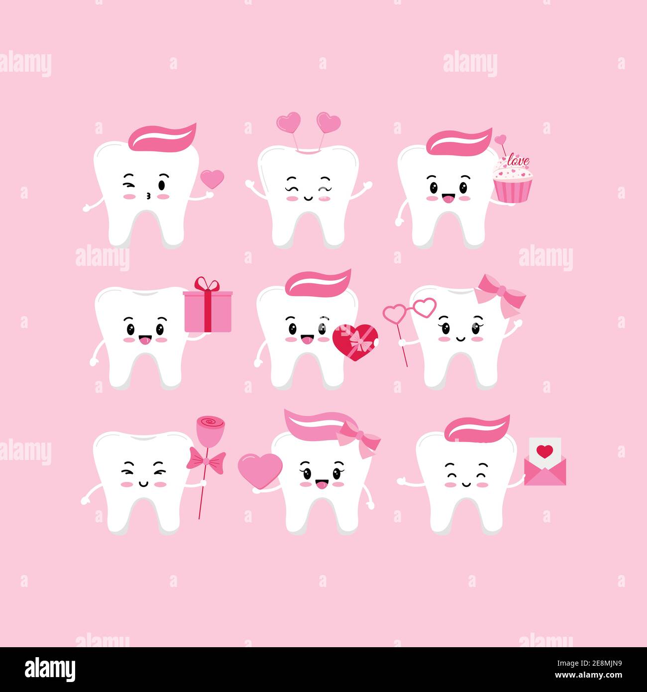 Valentines day teeth dental icon set isolated Stock Vector Image & Art ...
