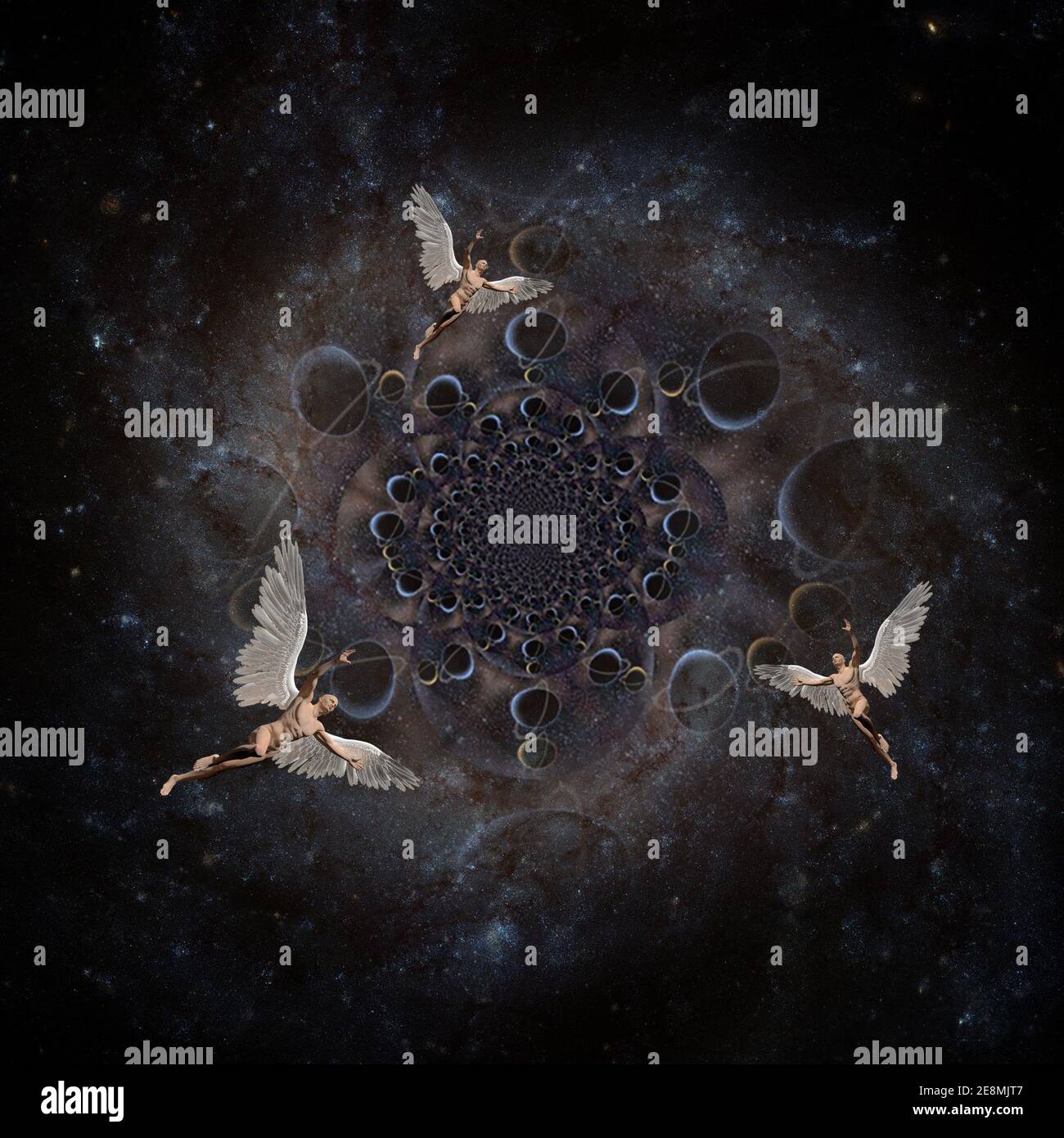 Angels in space vortex. 3D rendering Stock Photo - Alamy