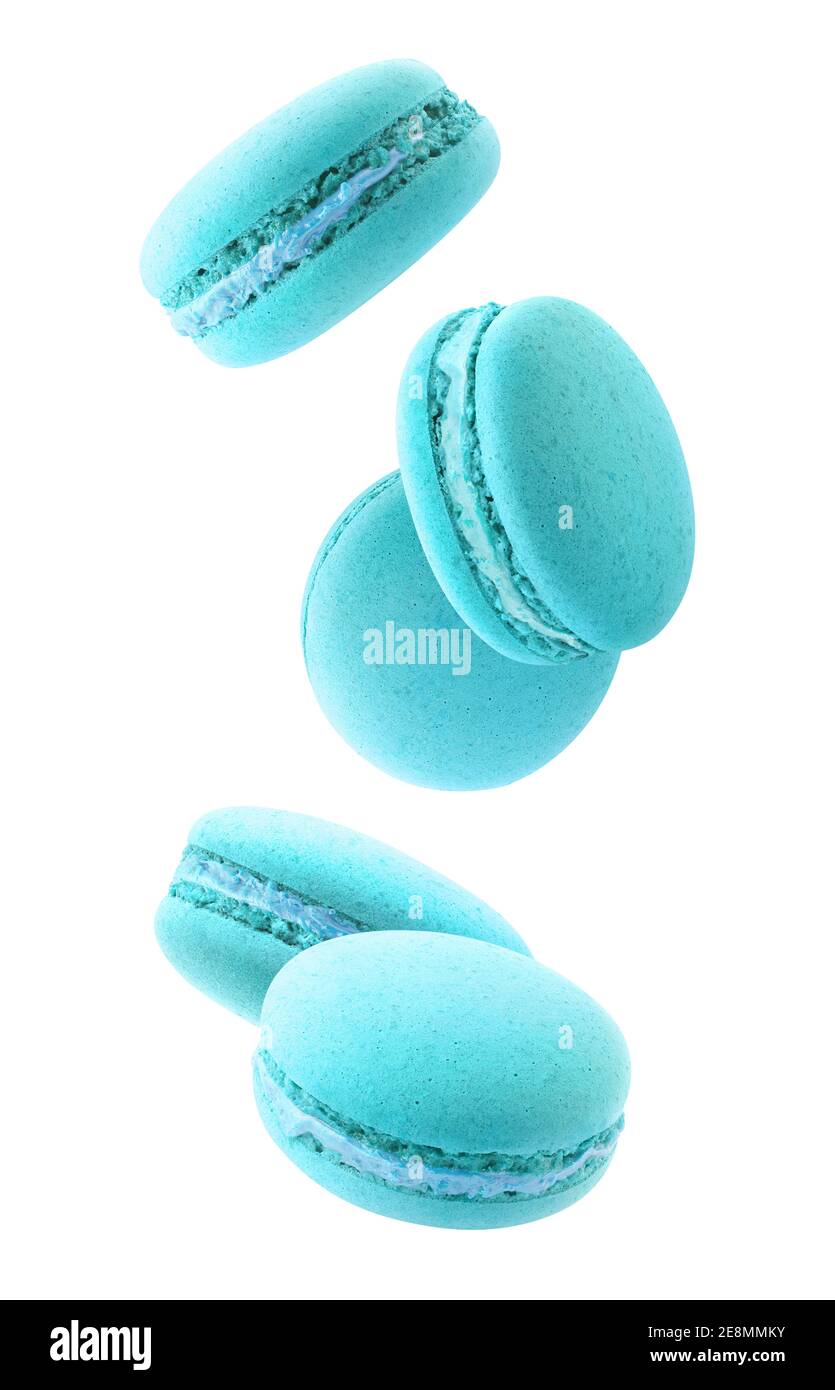 Five falling light blue macaroons isolated on white background Stock ...
