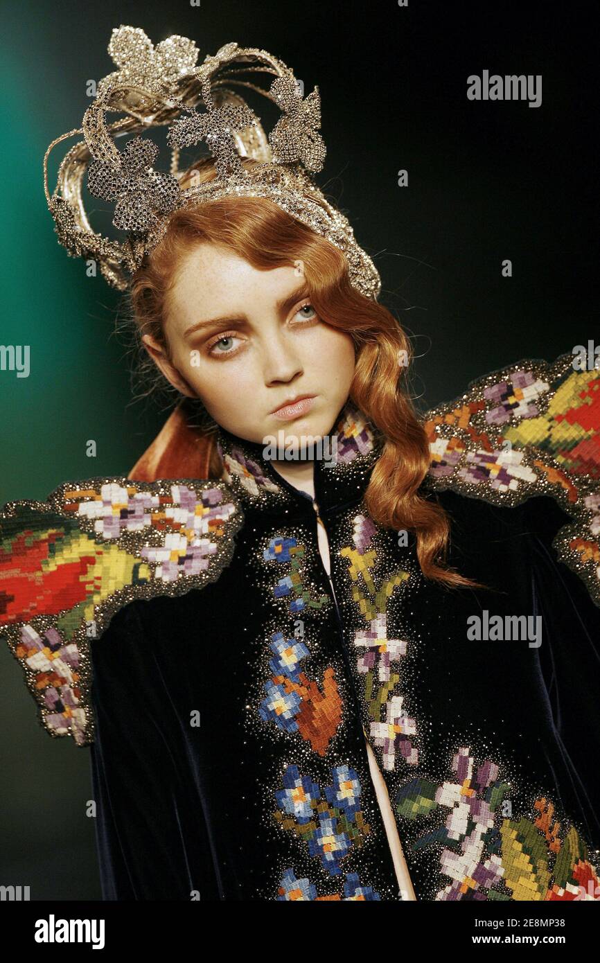 British model Lily Cole presents a creation by French designer Jean ...