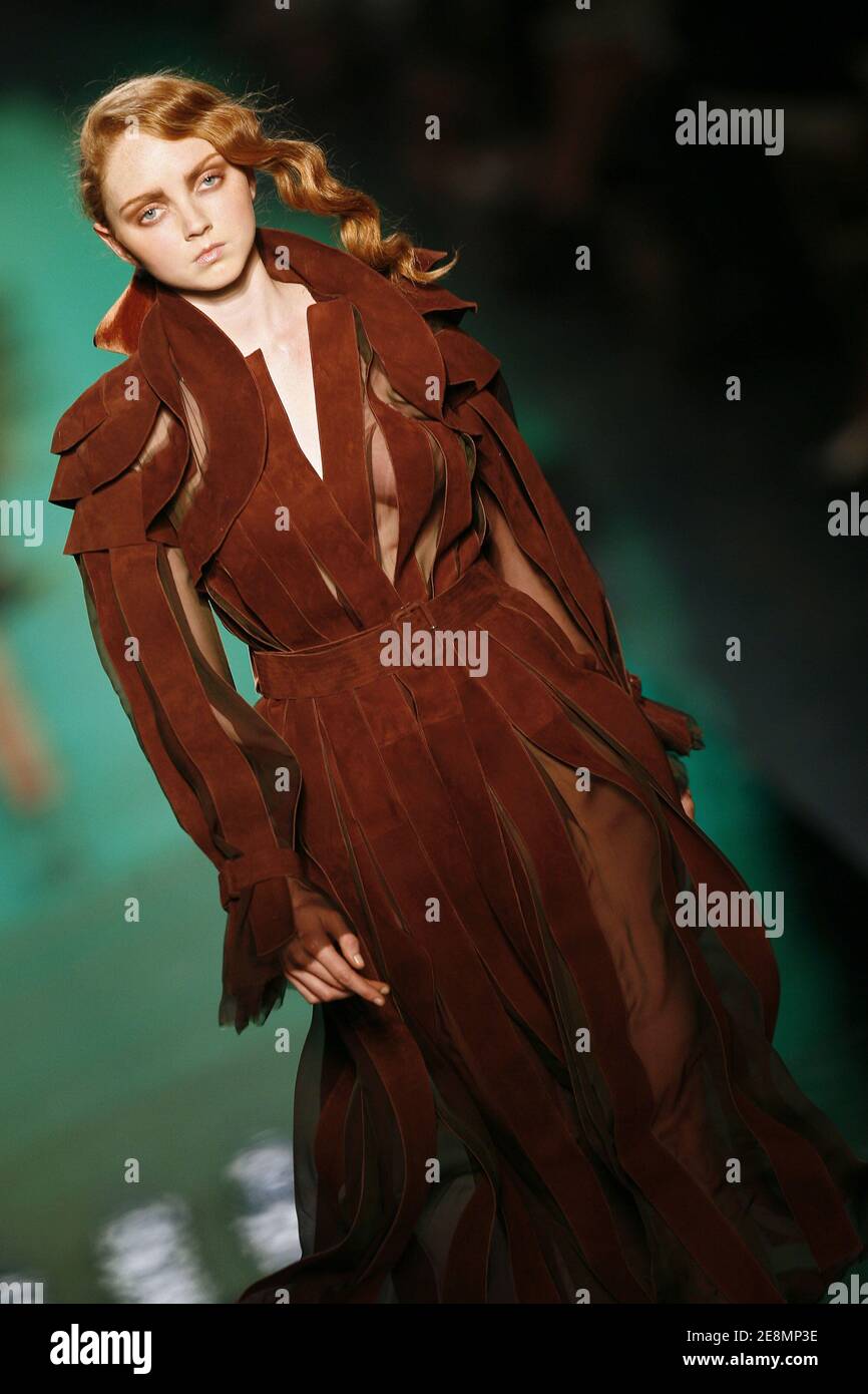 British model Lily Cole presents a creation by French designer Jean ...