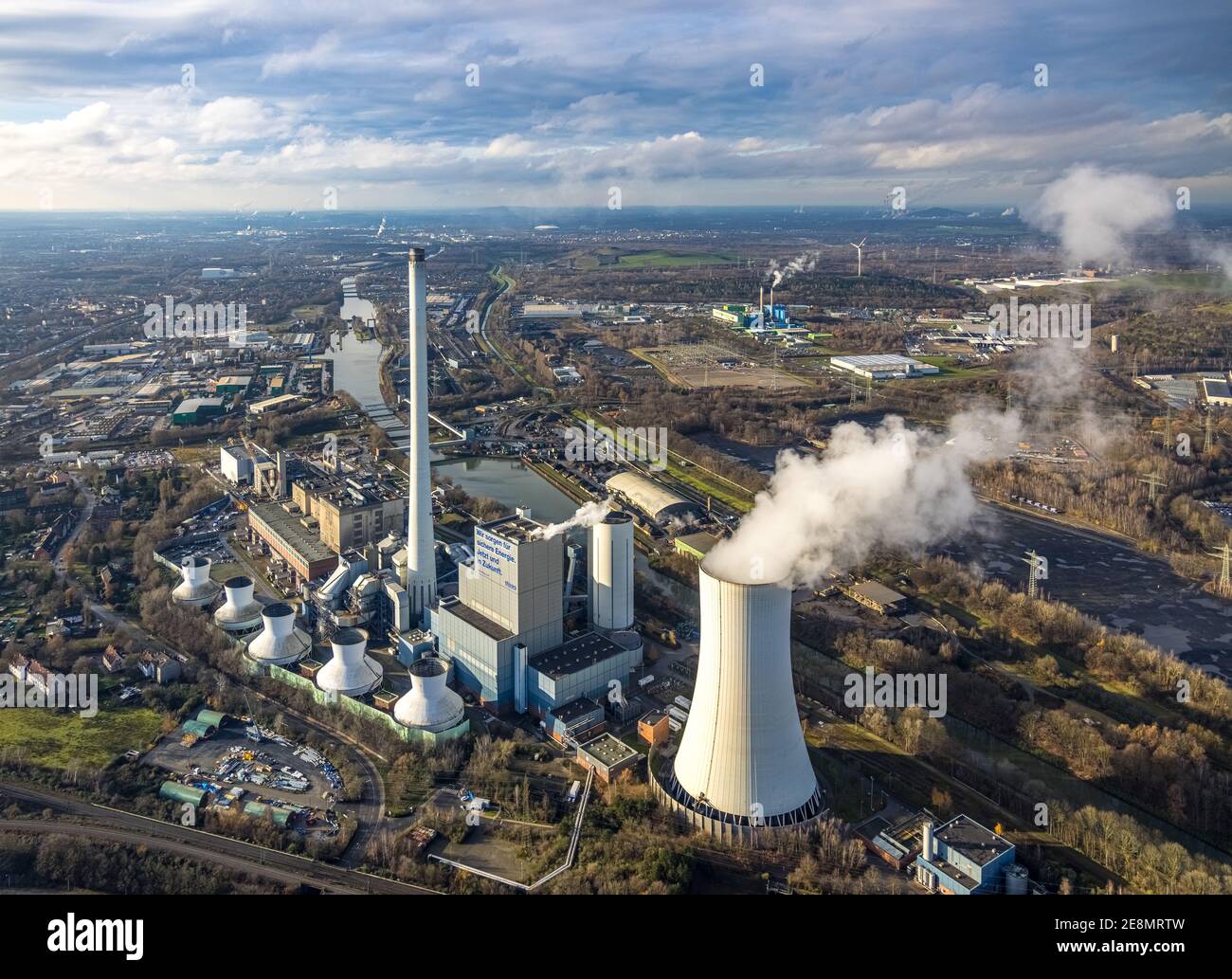 Aerial photo, STEAG combined heat and power plant Herne at the Rhine ...