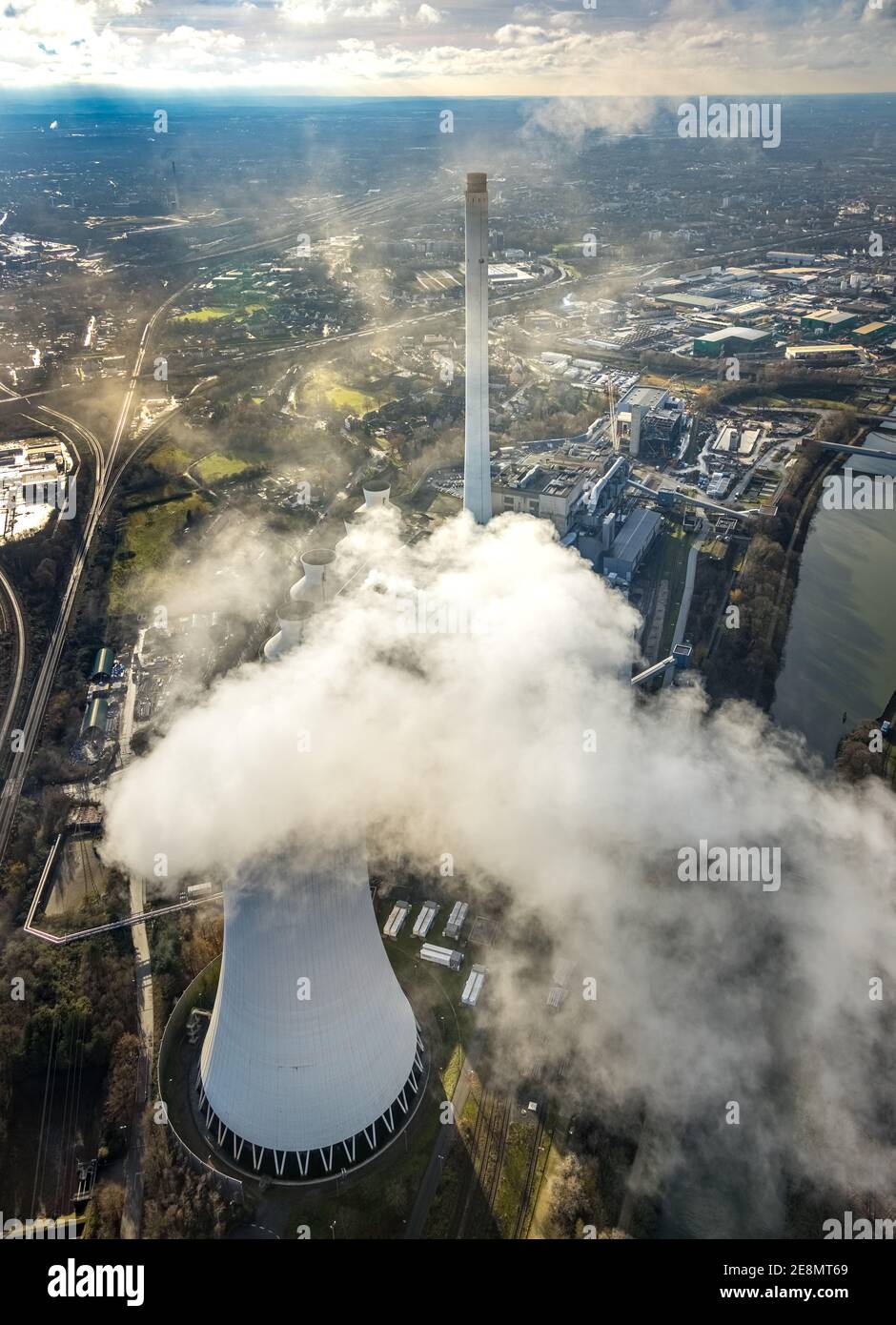 Aerial photo, STEAG combined heat and power plant Herne at the Rhine ...