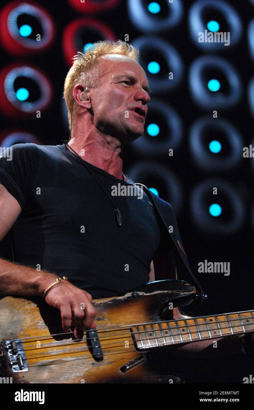 Musician Sting of The Police performs on stage during Live Earth ...