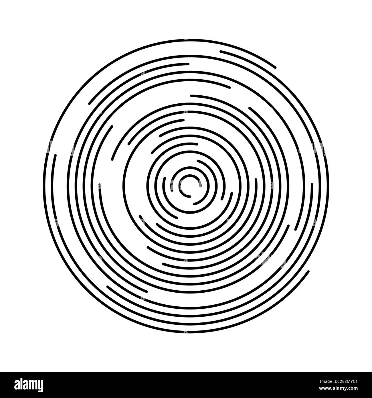 Thin black line vortex of concentric circles. Simple flat abstract ...